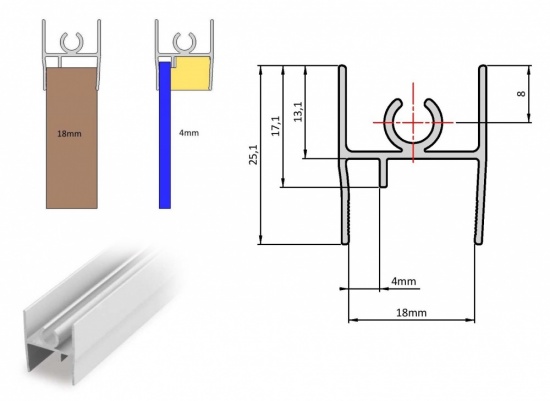 18/4mm Sliding Door System Components / Aluminium / 4.05m
