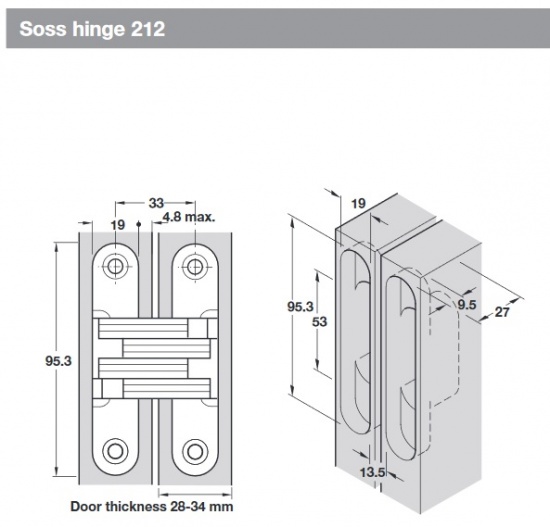 Soss hinge 101 for 13-16 mm door thickness - solmer.co.uk