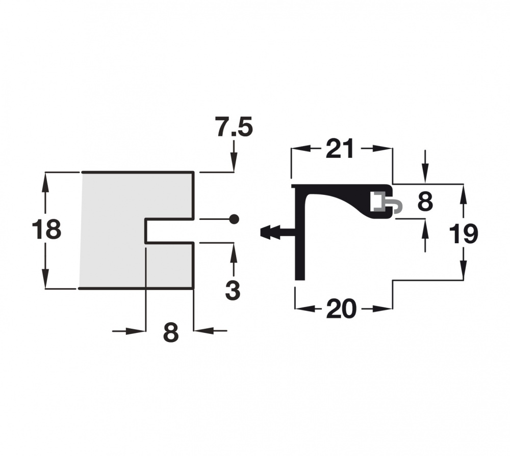 Gola System A Profile Handle for Horizontal Fixing Under Wall Units ...