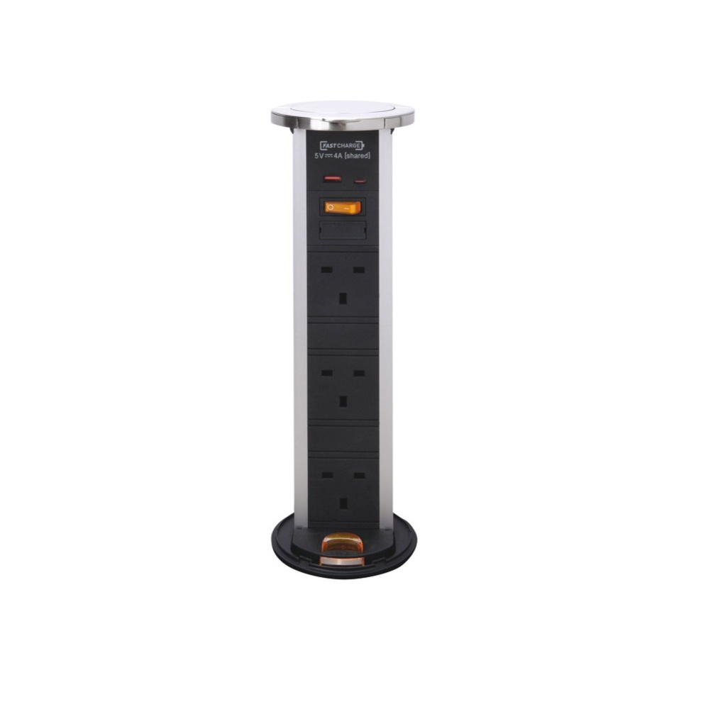 Vertical Powerdock, Standard, 3 x UK 13 Amp Sockets, 1 x USB-A and USB ...