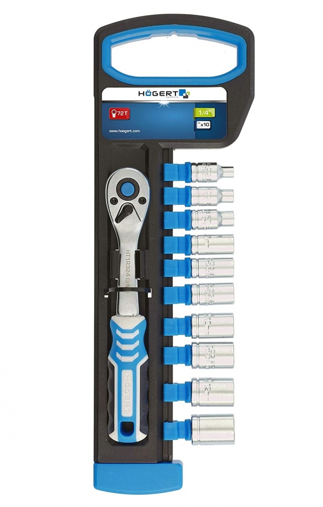 Hogert 11 pcs Sockets Set with Ratchet Handle 1/4", 72T