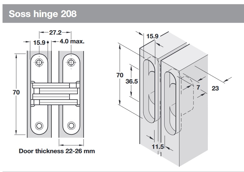 Soss hinge 101 for 13-16 mm door thickness - solmer.co.uk